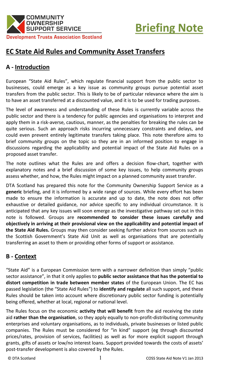EU State Aid Rules and Community Transfer - DTAS Community Ownership ...