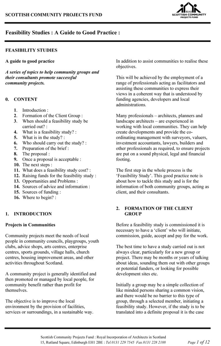 Feasibility Studies: A Guide to Good Practice - DTAS Community ...