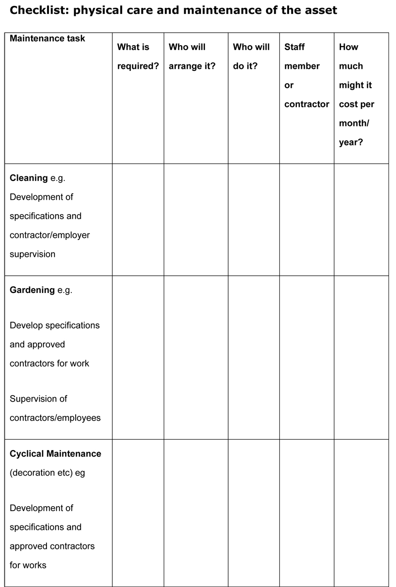 Asset Management Checklist - DTAS Community Ownership Support Service