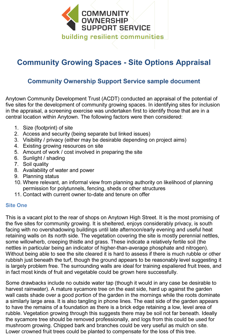Example Site Options Appraisal: Community Growing Spaces - DTAS ...