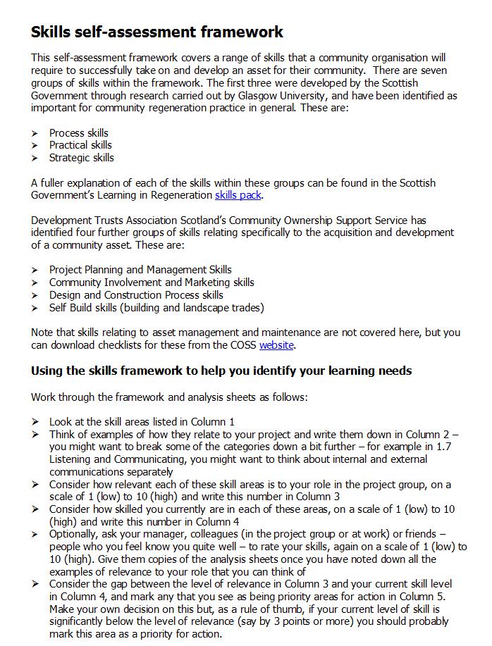 Skills Self-Assessment Framework - DTAS Community Ownership Support Service
