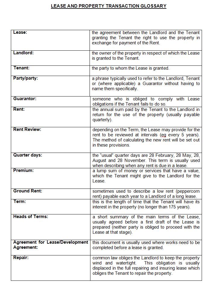 Lease and Property Transaction Glossary - DTAS Community Ownership ...
