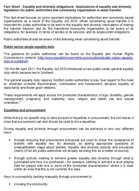 Equality & Diversity Factsheet - DTAS Community Ownership Support Service