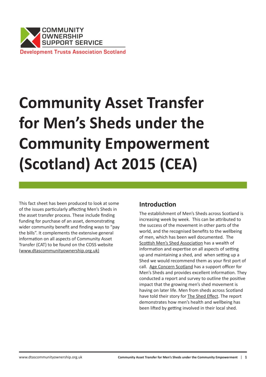 Fact Sheets and Tools - DTAS Community Ownership Support Service